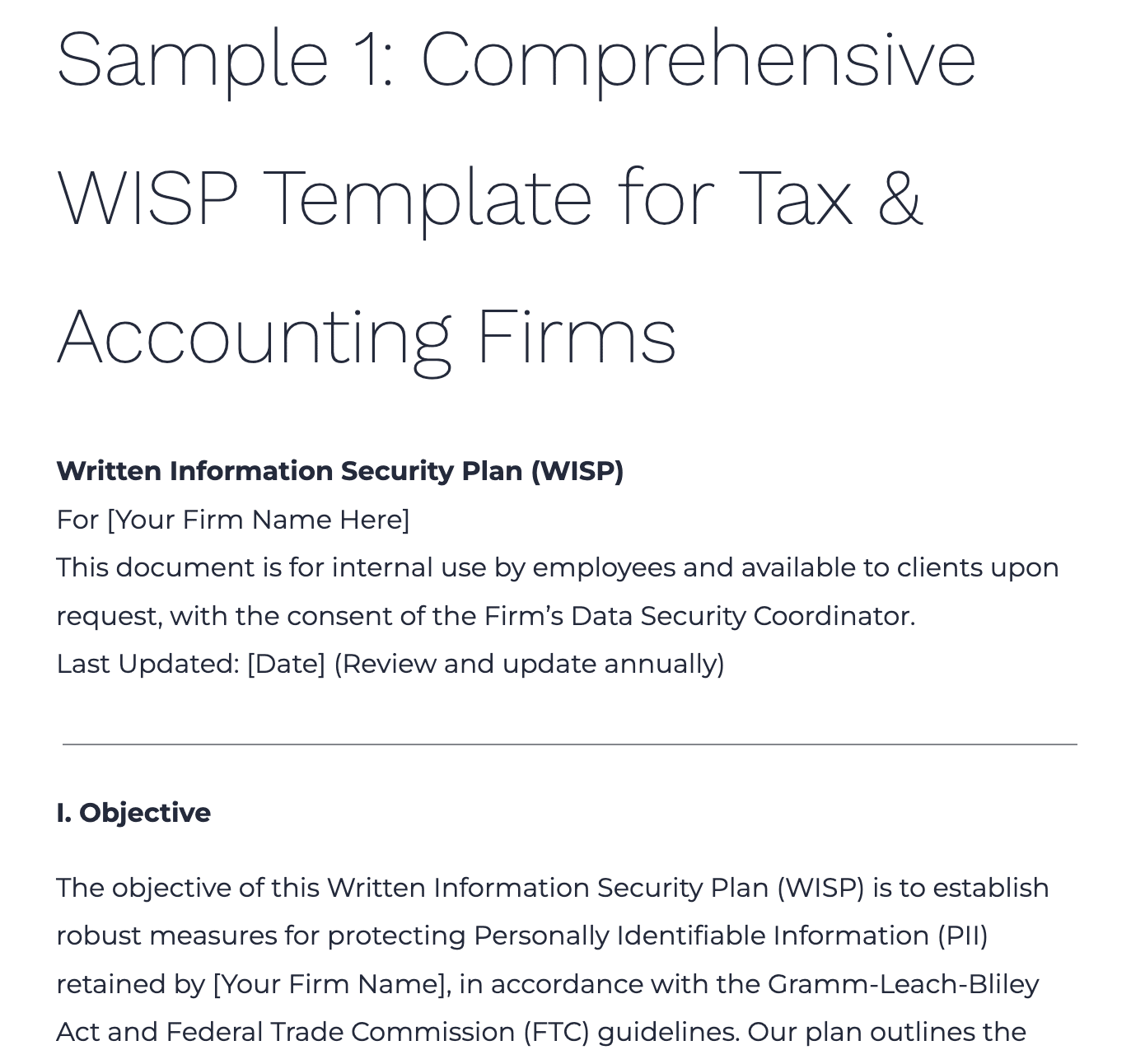 QuickStart WISP Template for Tax Professionals, Tax & Accounting Practice (Written Information ...